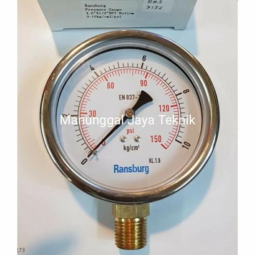 Jual Pressure Gauge / manometer 4 Inch 40 Bar(Kg/Cm2) Black Steel ...