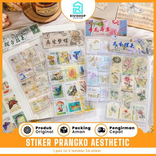 Jual 1 pax isi 2 lembar 24stiker prangko aesthetic untuk deco scrapbook ...