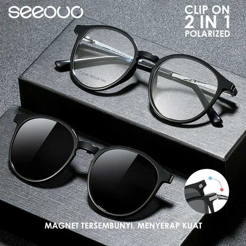 Promo Seeouo Frame Kacamata ClipOn 2in1 Polarized Model Oval TR90+Metal ...