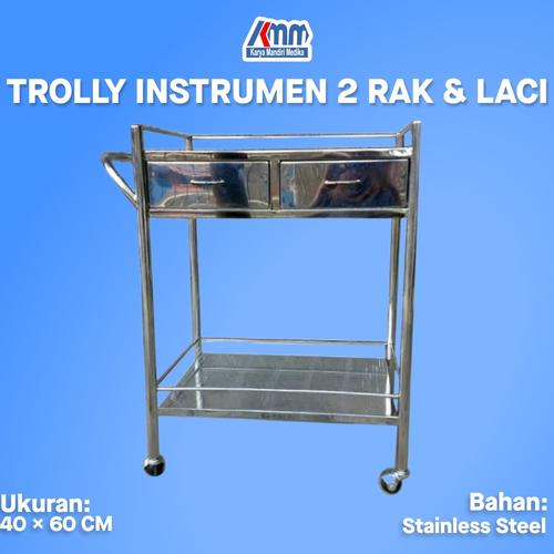 Jual Trolley Instrumen 2 Rak + 2 Laci Stainless || Trolly Instrumen UKS ...