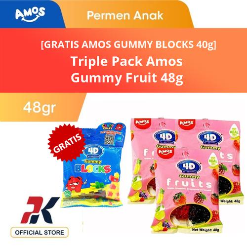 Promo [Gratis Amos Gummy Block 40g] Triple Pack Amos Gummy Fruits 38gr ...