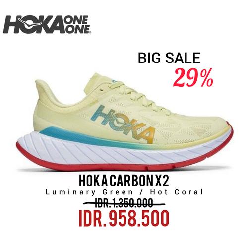 Jual HOKA CARBON X2 LUMINARY GREEN / HOT CORAL UNISEX RUNNING 100% ...