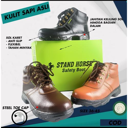 Jual Sepatu Safety Semi Boot Stand Horse Kulit Sapi Asli Ujung Besi ...