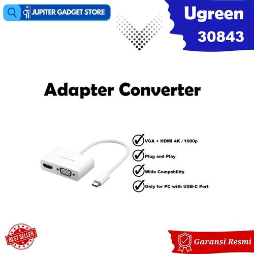 Jual Ugreen 30843 Adapter Converter USB-C to HDMI VGA Female TV ...
