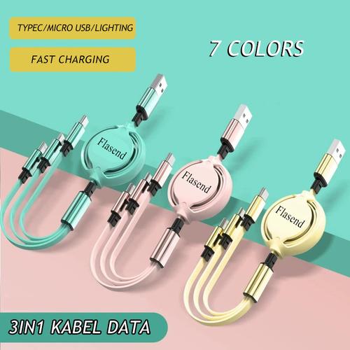 Jual Colorful Kabel Data 3 in 1 Quick Charging Micro usb+Lightning+Type ...