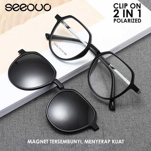 Jual Seeouo Kacamata Clip On 2in1 Polarized Kotak Stylish TR90+Metal 2182 - BROWN TP, CLIP ON ...