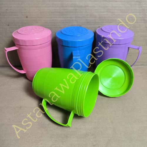 Jual Mug tutup Gelas jumbo mug ulir kapasitas 1liter warna cantik ...