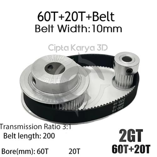 Promo GT2 Timing Pulley Belt Set Ratio 3:1 60T 20T Belt L200 Belt Width ...