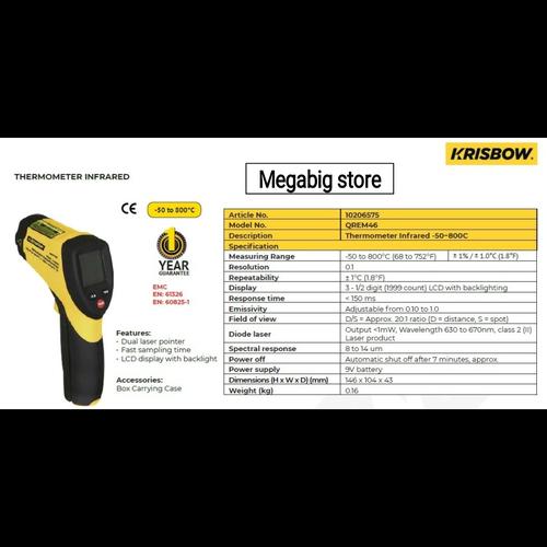Jual Pengukur/Thermometer IR Dual Laser - 50 -800 Infrared Krisbow ...