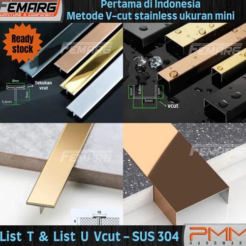 Jual ready Plat Stainless list T 304 Vcut 6 8 12 20mm FEMARG Gold ...