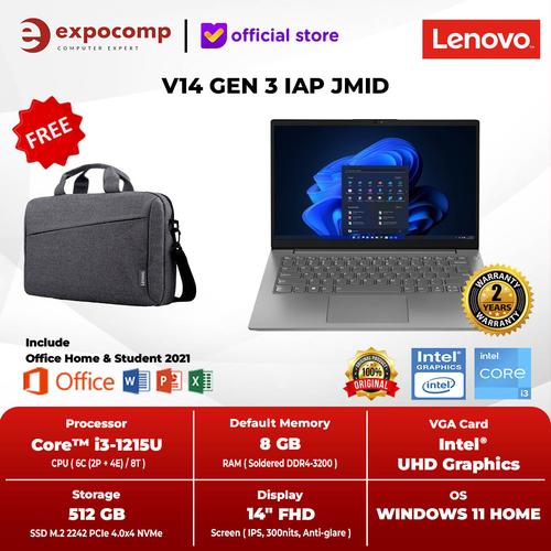 Promo LENOVO V14 GEN 3 IAP JMID GREY INTEL CORE i3-1215U 8GB 512SSD W11+OHS - BUNDLE DELUXE ...