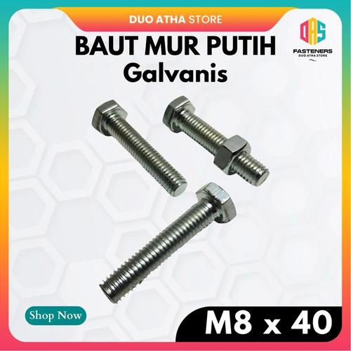 Jual M8x40 Baut Mur M8 X 40 BMP Galvanis Putih - Kab. Tangerang - Duo Atha Store | Tokopedia