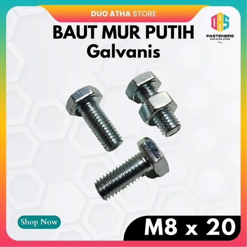 Jual M8x20 Baut Mur M8 X 20 BMP Galvanis Putih - Kab. Tangerang - Duo Atha Store | Tokopedia