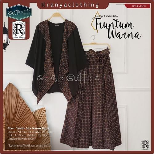 Jual Setelan Outer Cardi Rok Batik Eksklusif Wayang Purple Navy SVJ ...