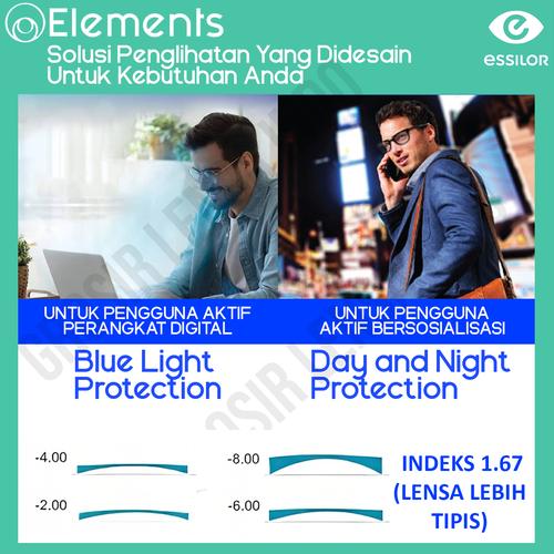 Jual Lensa Essilor Elements Anti Blueray + Drive night vision index 1. ...