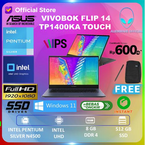 Promo ASUS VIVOBOOK FLIP 14 TP1400KA TOUCH N4500 8GB 512SSD W11+OHS 14 ...