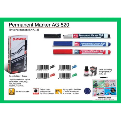 Promo Snowman 520 Permanen Marker G-520 / PCS - Biru - Kota Surabaya ...