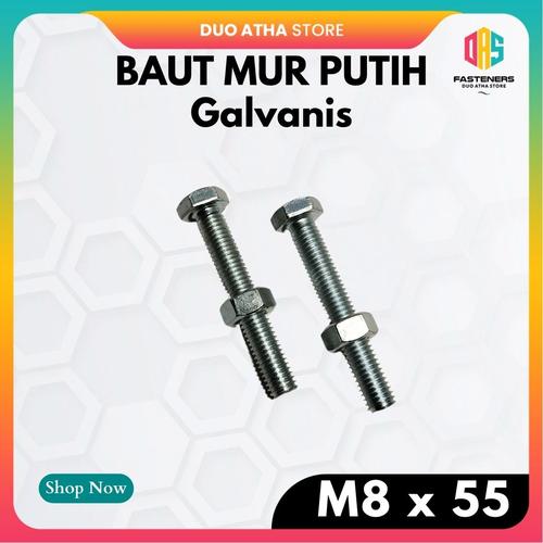 Jual M8x55 Baut Mur M8 X 55 BMP Galvanis Putih - Kab. Tangerang - Duo ...