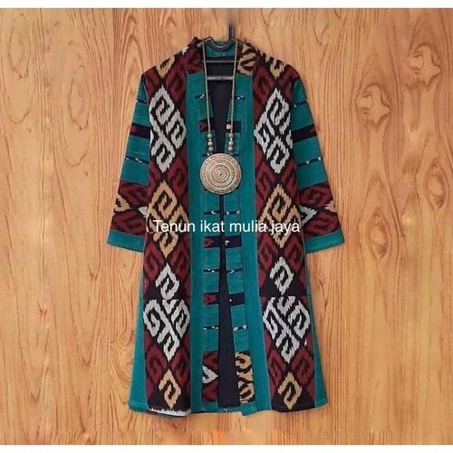 Jual long outer blazer tenun batik gaya premium - Tosca, S - Kab ...