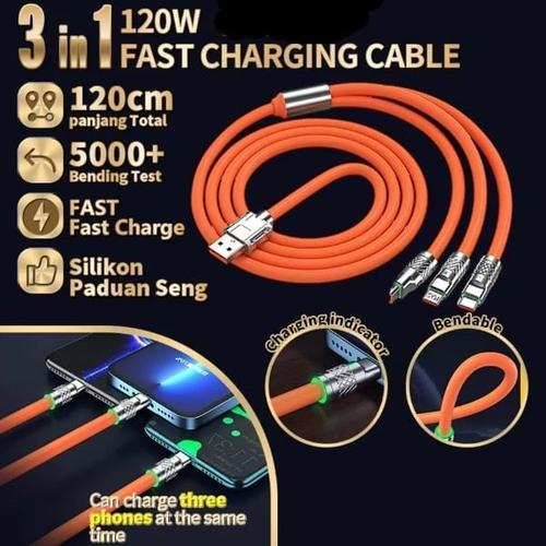Jual Kabel Charging 3in1 Kabel Type C Lightning Micro USB Fast Charge ...