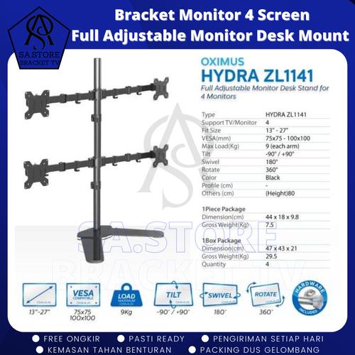 Jual Bracket Monitor 4 Layar 13 - 27 Inch, Freestanding Quad-Monitor ...
