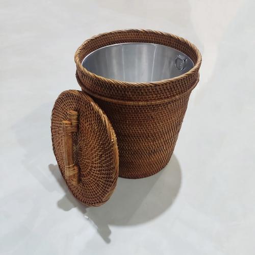 Jual Tempat Sampah Rotan Tutup Trash Dust Bin Rattan Wadah Serbaguna - Dark Brown - Kota ...