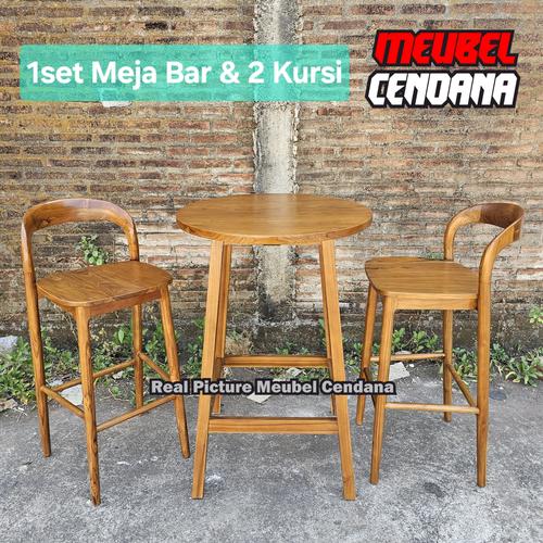 Jual meja makan bar cafe kayu jati - 1set meja bar tinggi - kursi makan ...
