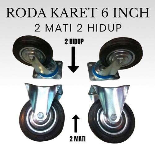 Jual Roda Troli karet 6 inch 2 hidup 2 mati Roda gerobak roda Trolly ...
