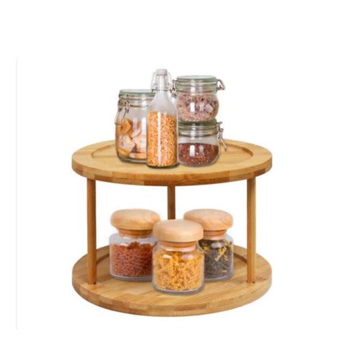 Jual Rak putar 2 tingkat serbaguna putar 360 derajat model kayu bambu ...