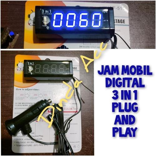 Jual Jam Mobil Digital Colok Laigther 3 in 1 Clock, Voltage ...