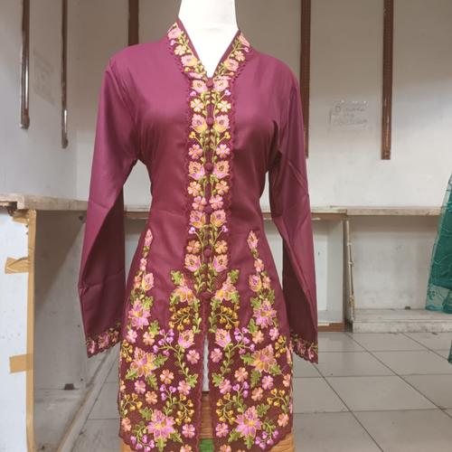 Jual kebaya encim modern lengan panjang bordir betawi - Merah, 3L ...