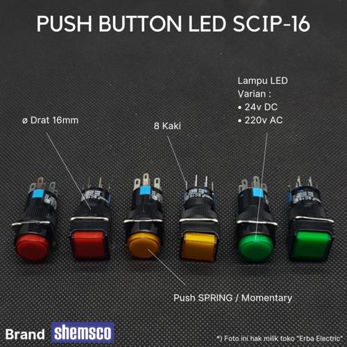 Jual Shemsco SCIPSQ-16 Push Button Momentary 16mm 24v 220v Tombol Kotak ...
