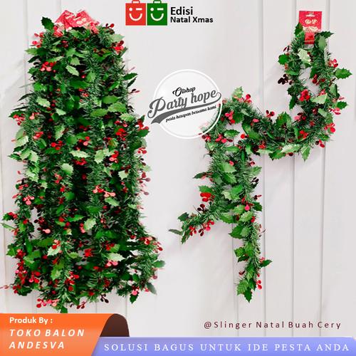 Jual slinger natal daun ceri / dekorasi hiasan rumbai natal / slinger ...