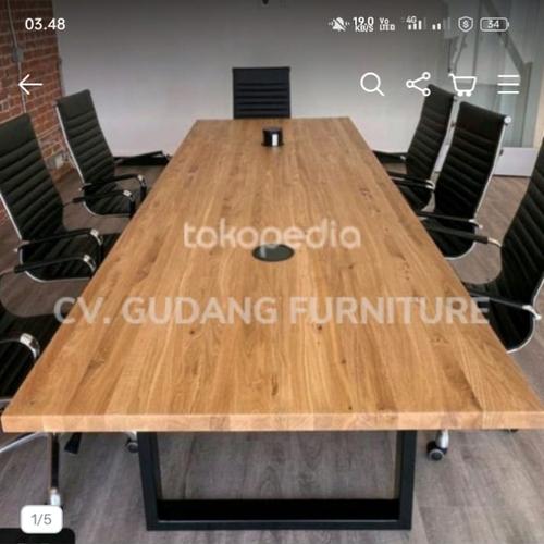 Jual Custom meja meeting kayu mahoni 2 stop kontak tanam colokan kaki ...