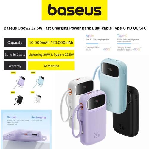 Jual BASEUS QPOW2 22.5W FAST CHARGING POWER BANK DUAL-CABLE TYPE C IP ...