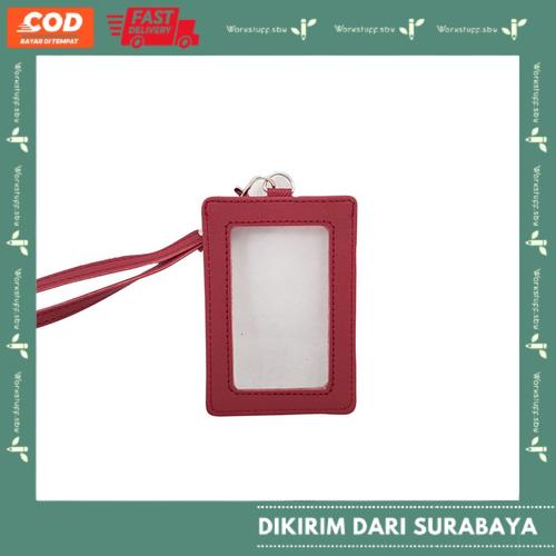 Jual Kulit Maroon Name Tag Mika ID Card Lanyard Dua Sisi Transparan ...