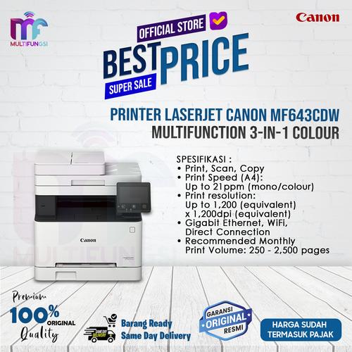 Promo PRINTER LASERJET CANON MF643CDW Multifunction 3-in-1 Colour Cicil ...
