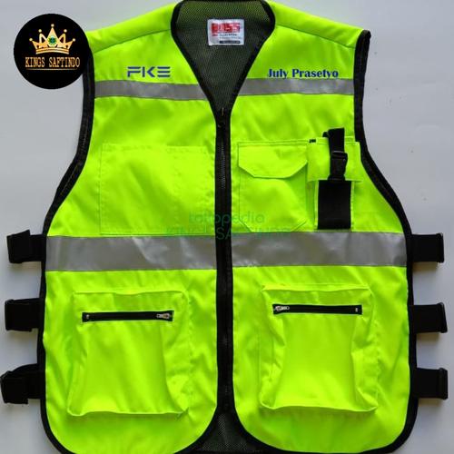 Jual ROMPI SAFETY BAHAN TASLAN HIJAU STABILO CUSTOM BORDIR/ROMPI PROYEK ...