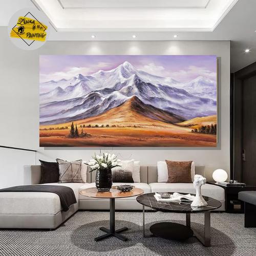 Jual lukisan pemandangan gunung handemade 80x150 cm plus bingkai/frame ...