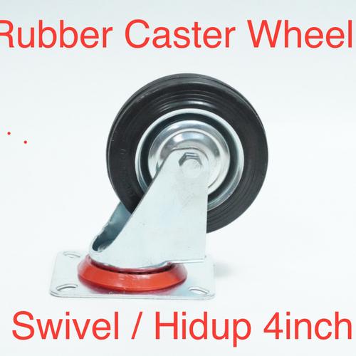 Jual Roda Karet Rubber Caster Wheel 4 Inch Swivel Hidup 4” Troli ...