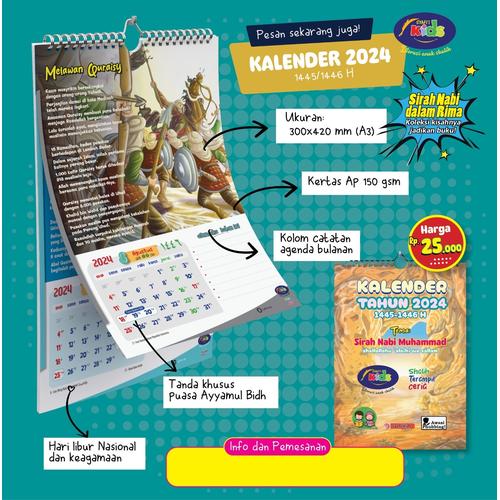 Jual Kalender dinding anak muslim 2024 - 1445 Hijriyah / 1446 Hijriyah ...