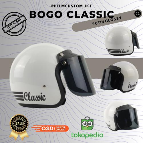 Jual Helm Bogo Retro SNI Classic Putih Glossy Kaca Bubble Hallface ...