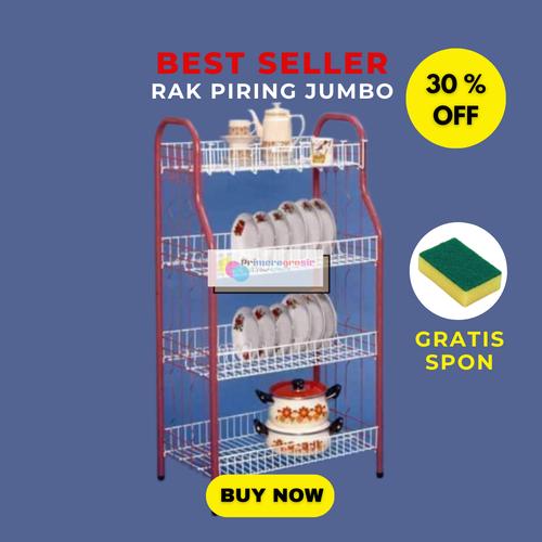 Promo Rak Piring Wastafel Stainless 4 Susun Jumbo / Rak Dapur Serbaguna ...