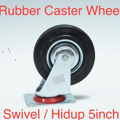 Jual Roda Karet Rubber Caster Wheel 5 Inch Swivel Hidup 5” Troli ...