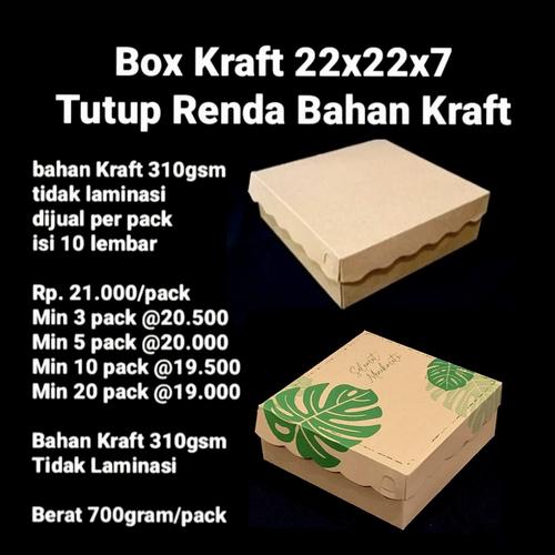 Jual Box Kraft 22x22x7cm Tutup Renda Dijual Per Pack Isi 10 lembar ...