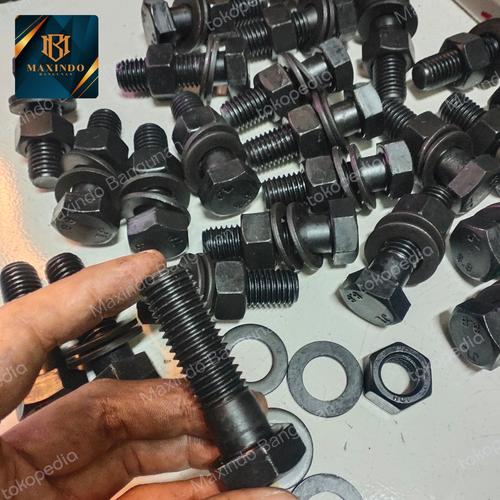 Jual Baut Baja Hitam M18 x 60mm Flange 1set (Baut + Ring + Mur ...