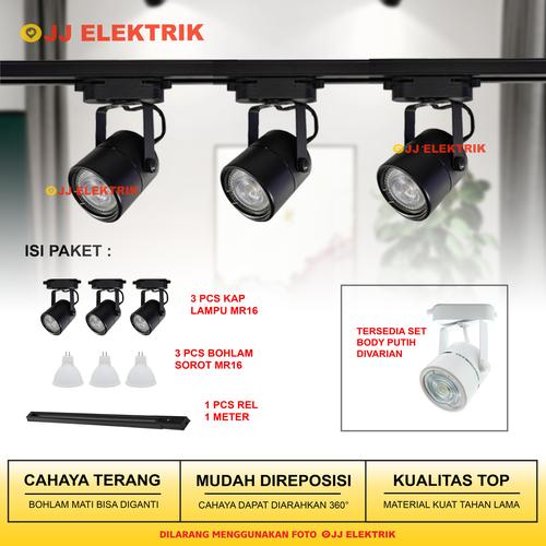 Jual Paket Lampu Sorot Rel 1 Set isi 3 Spotlight Track Light Rell Spot ...