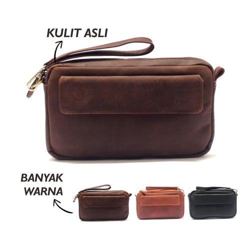Promo Clutch pria wanita kulit asli pouch hand bag tas tangan coklat ...