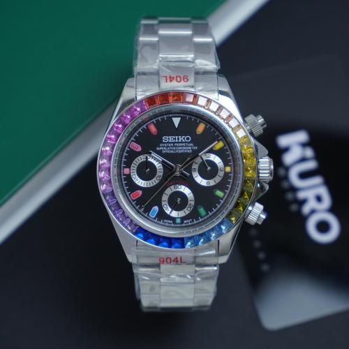 Jual Seiko Daytona Black dial Rainbow (Gemstone bezel) Mod VK63 Seitona ...