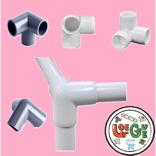 Jual sambungan konektor fitting tee pipa pvc 3 way arah 1" inch abu2 ...